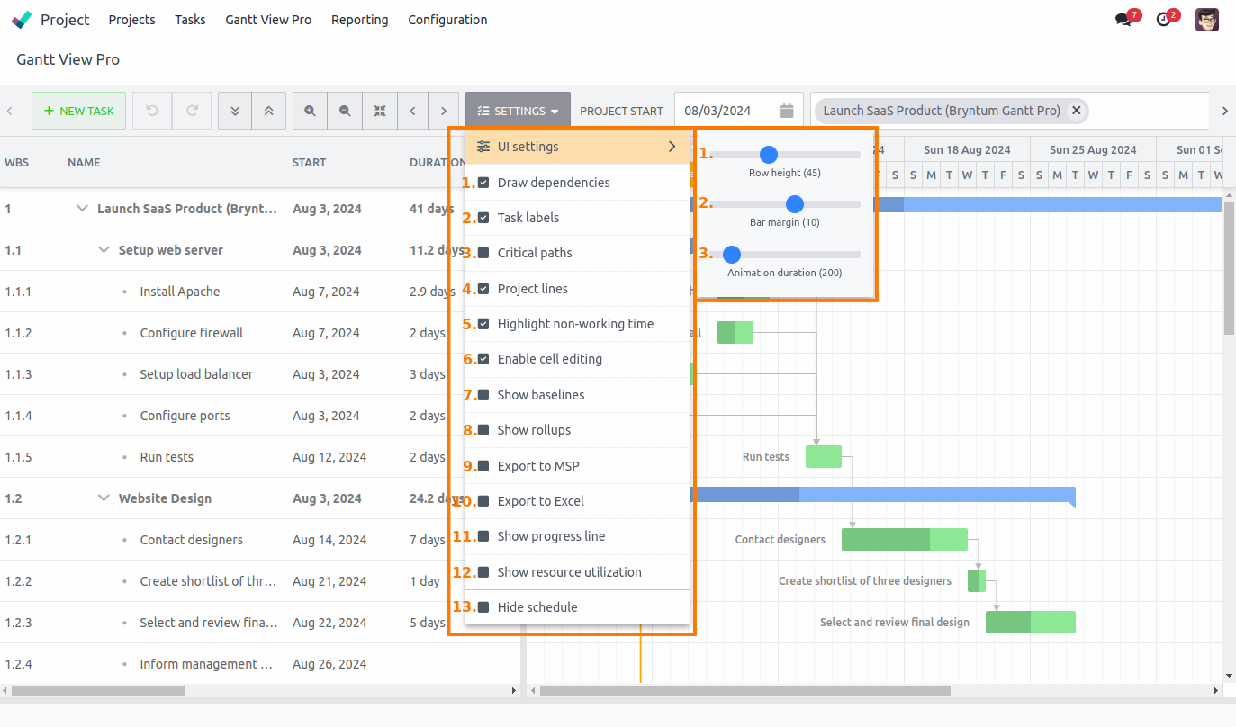 Bryntum Gantt for Odoo Docs